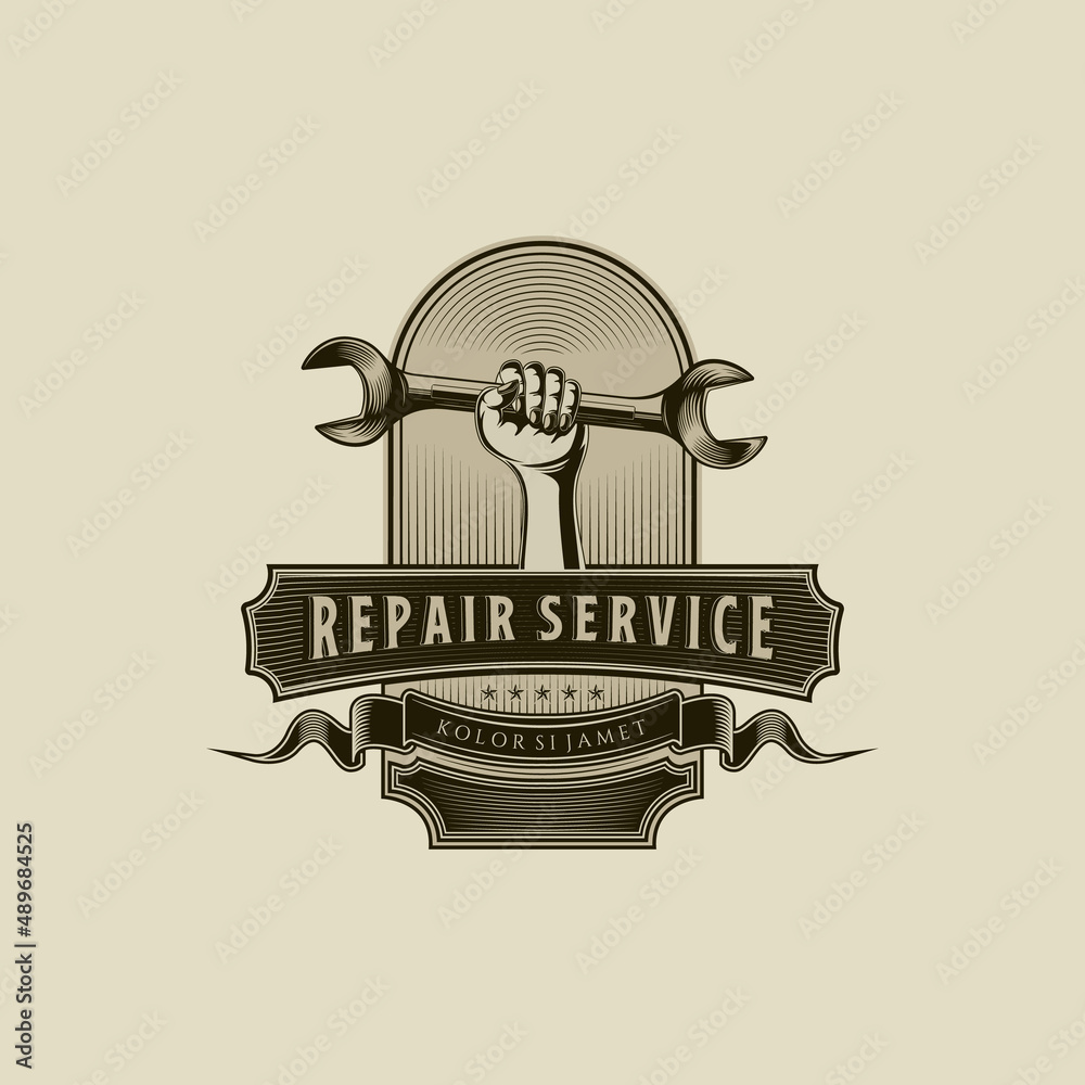 Mechanic logo vector illustration in vintage style, car repair service ...