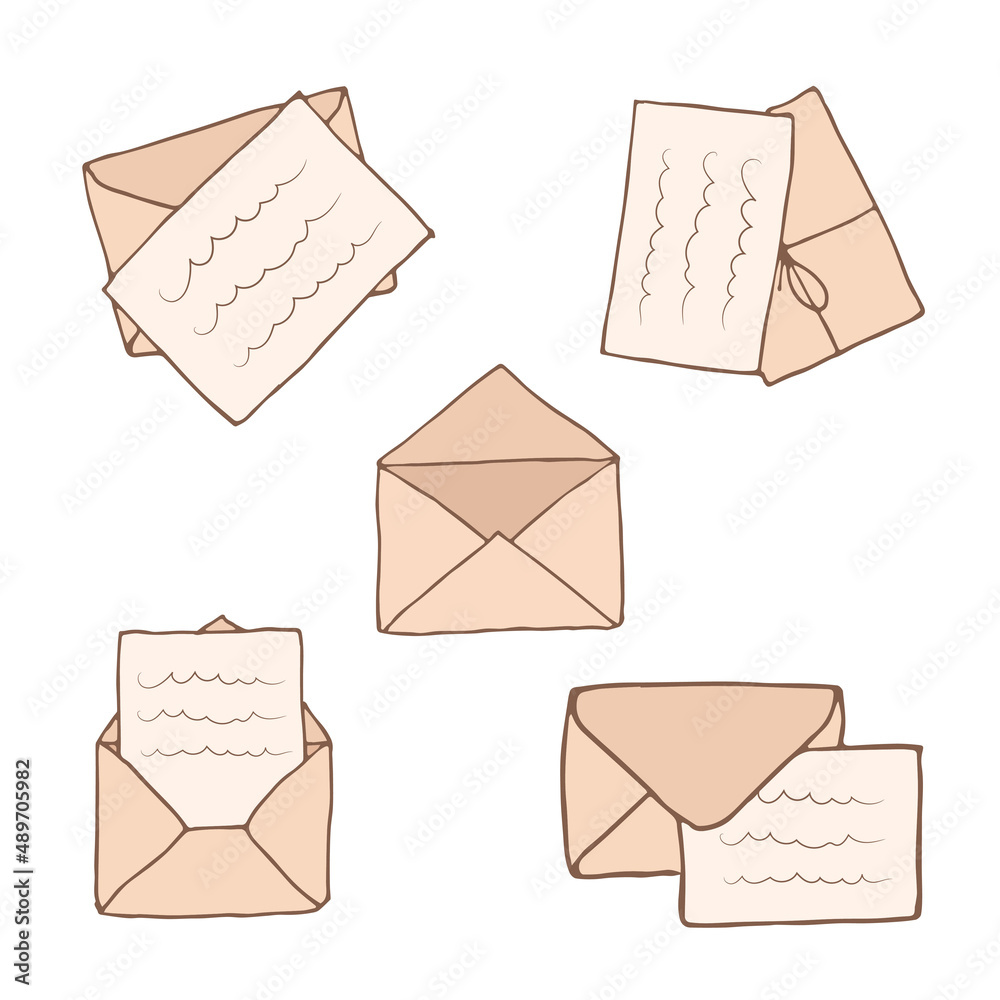 Closed envelope doodle icon set. Vector cartoon illustration with ...