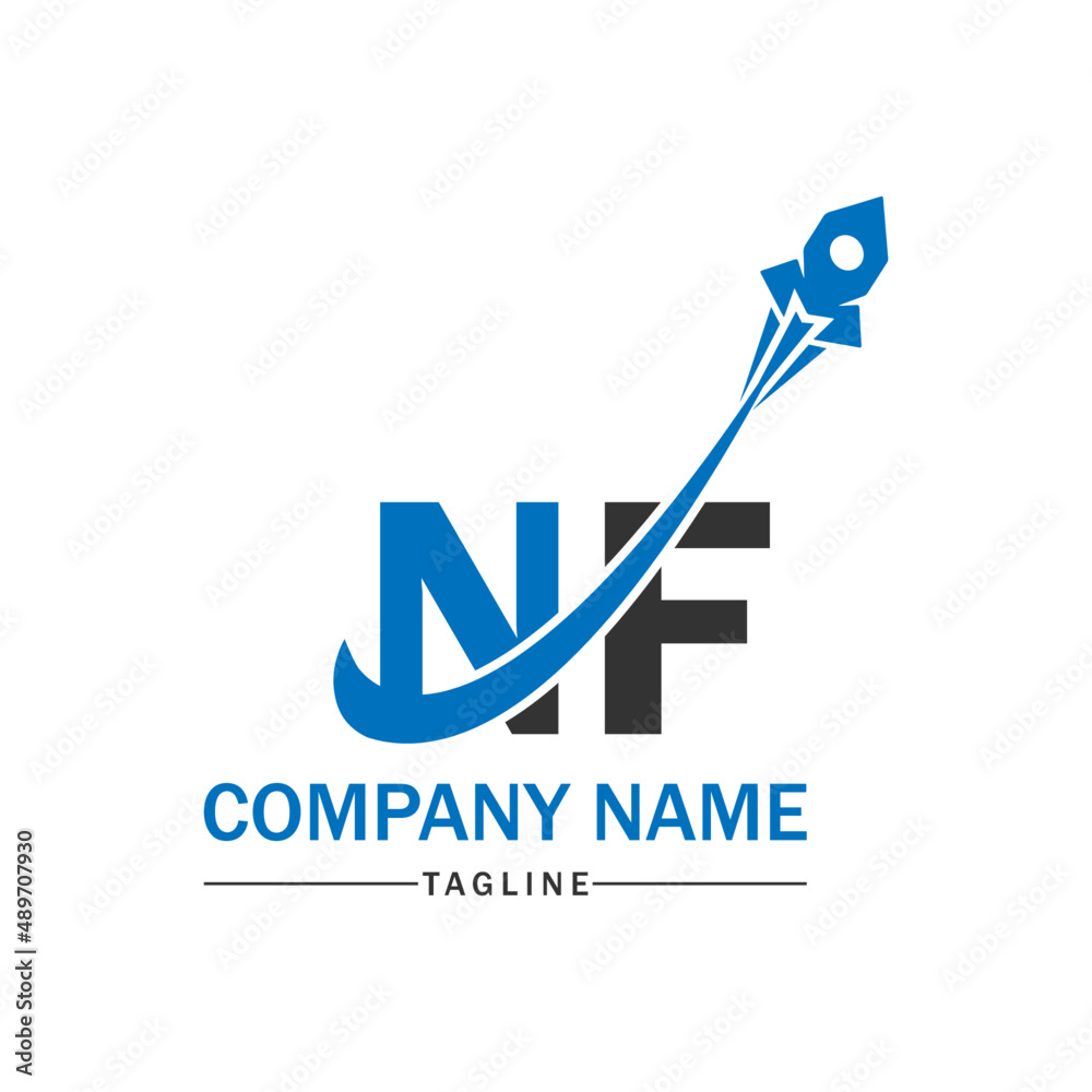 Initial letter logo NF Creative and rocket logo icon vector template ...