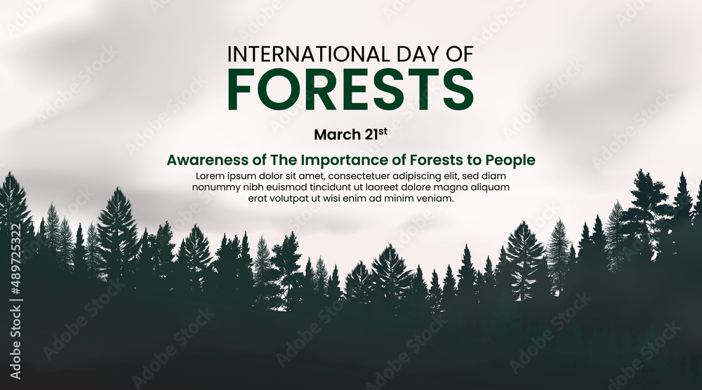 International day of forests background design with cloudy sky and fog ...