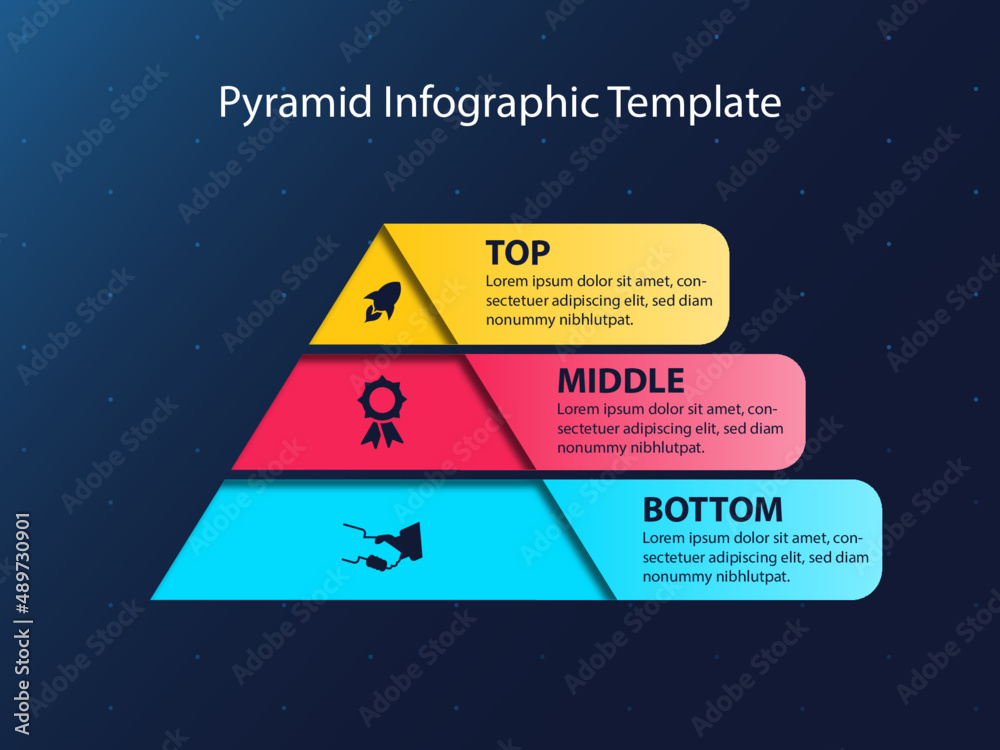 3-layer pyramid chart for business presentation or website.. Dark ...