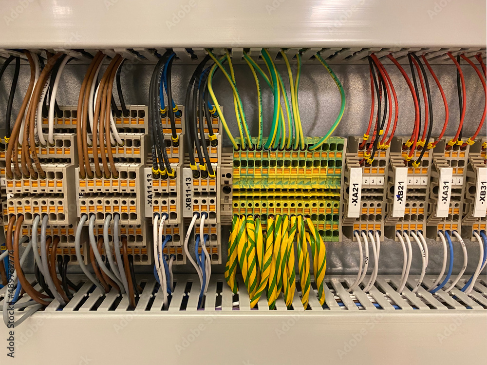 24V cabling in a ships main switchboard panel cabinet Stock-Foto ...