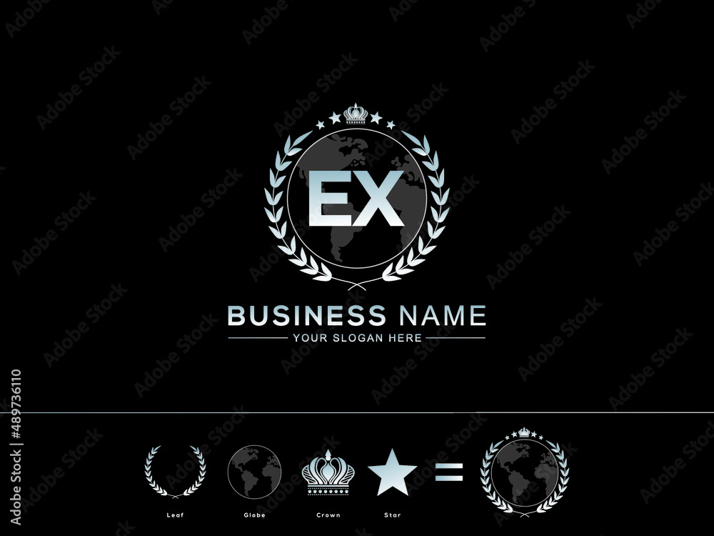 Colorful EX letter logo, circle Leaf Globe Royal Crown and Star Ex ex ...