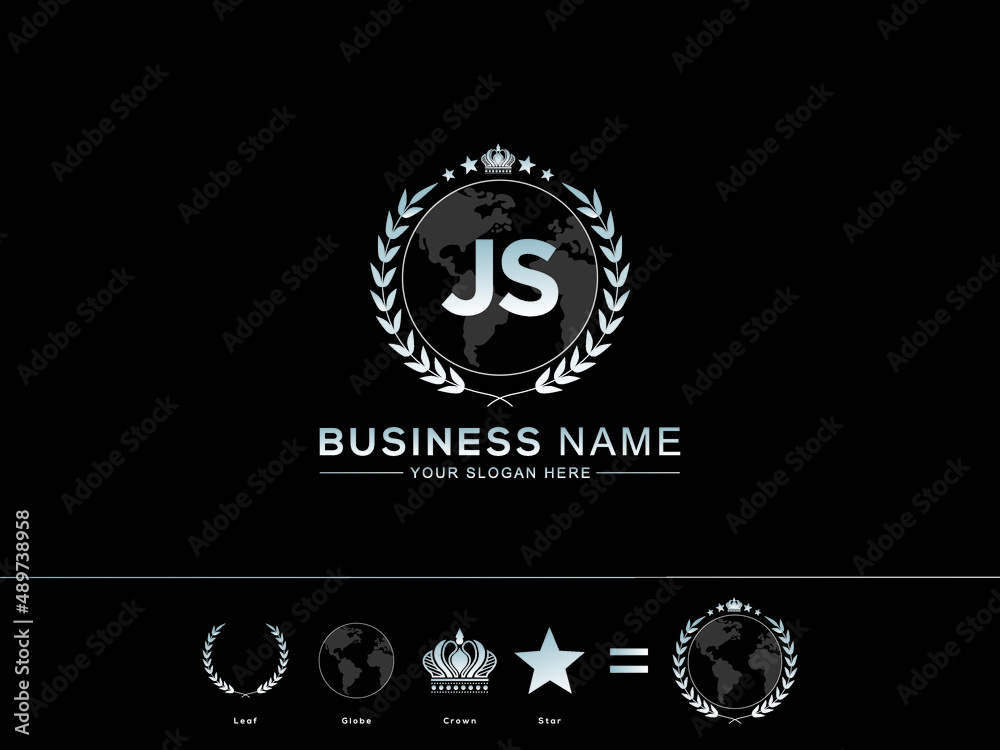 Letter JS logo icon, Creative js Letter with circle Leaf Globe Royal ...
