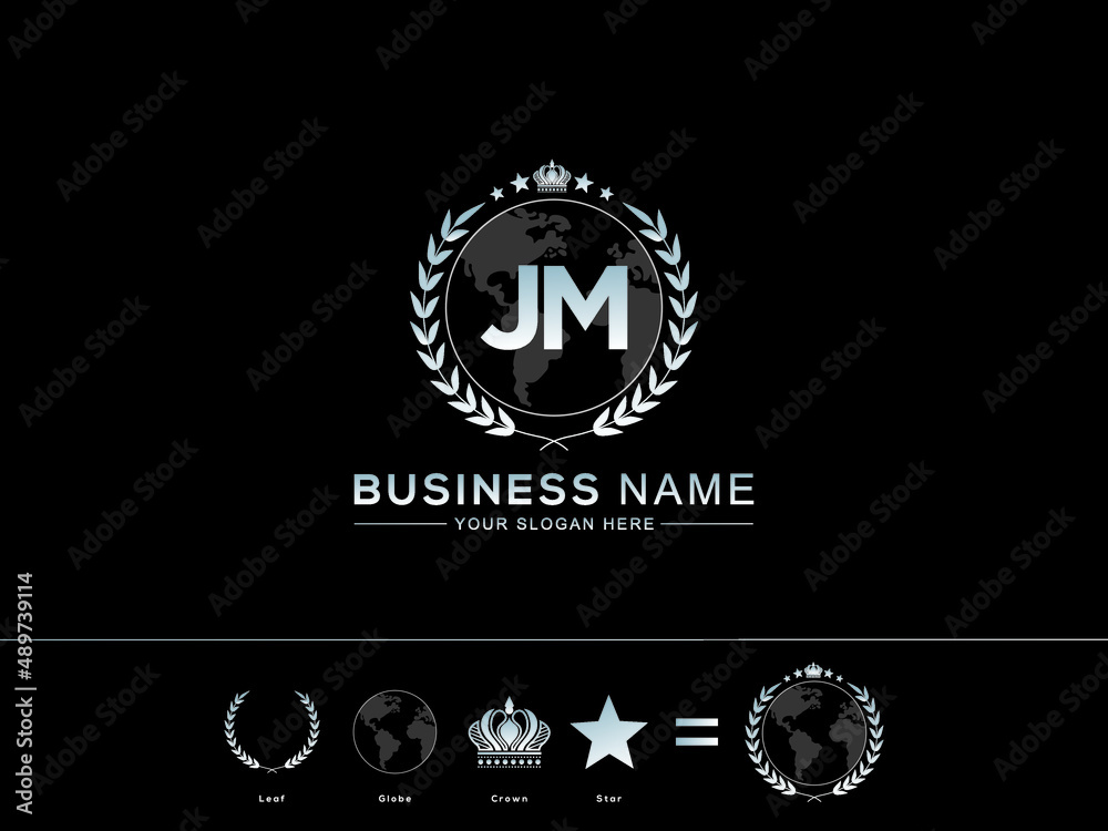 Letter JM logo icon, Creative jm Letter with circle Leaf Globe Royal ...