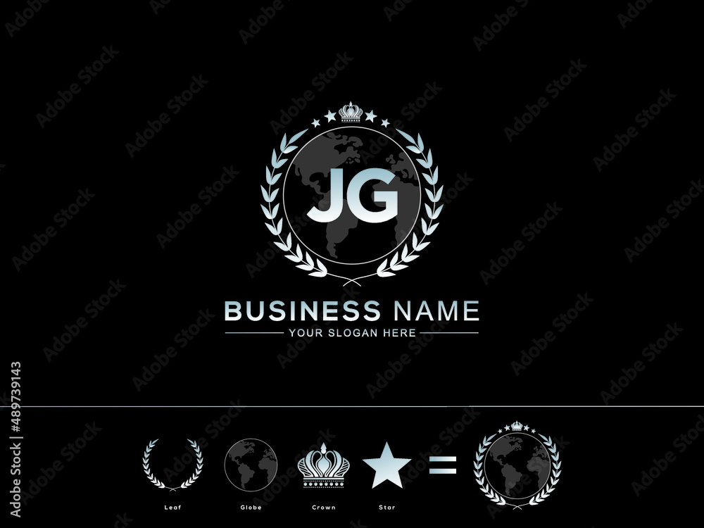 Vetor de Letter JG logo icon, Creative jg Letter with circle Leaf Globe ...