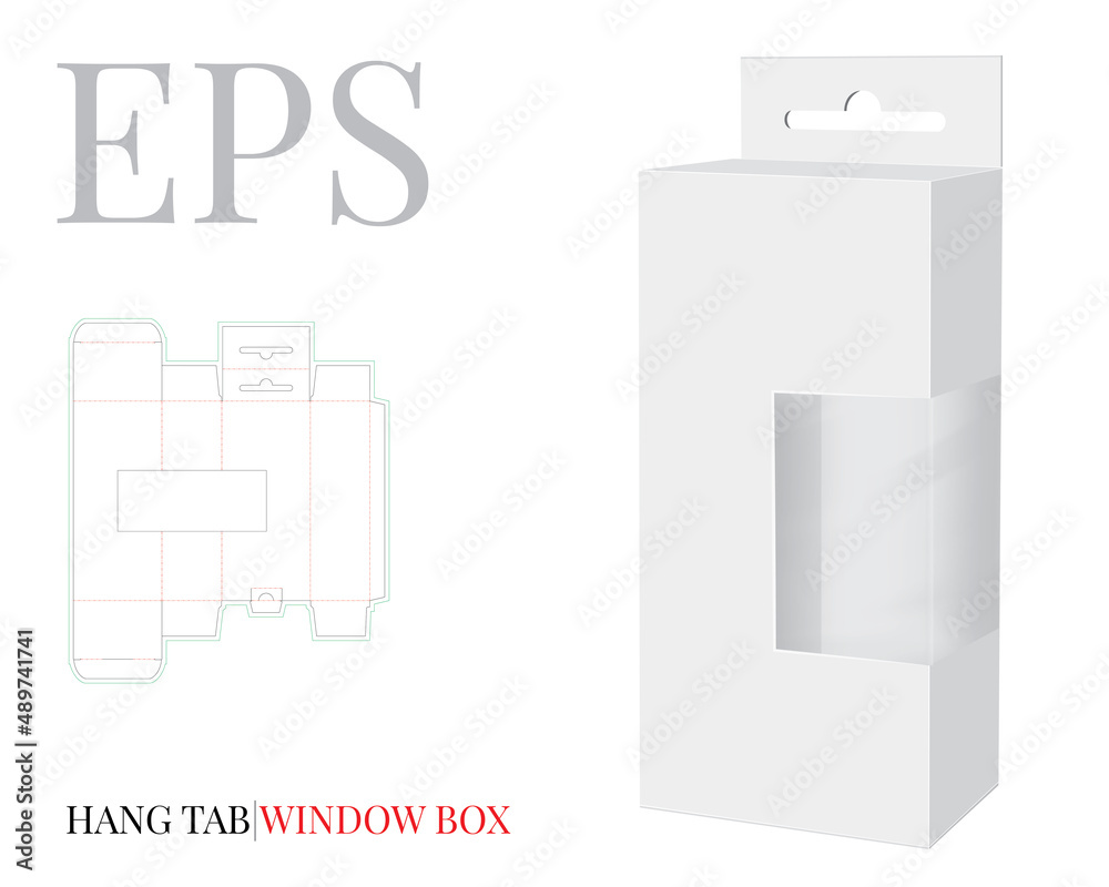 Hang tab window box template. Vector with die cut, laser cut lines ...