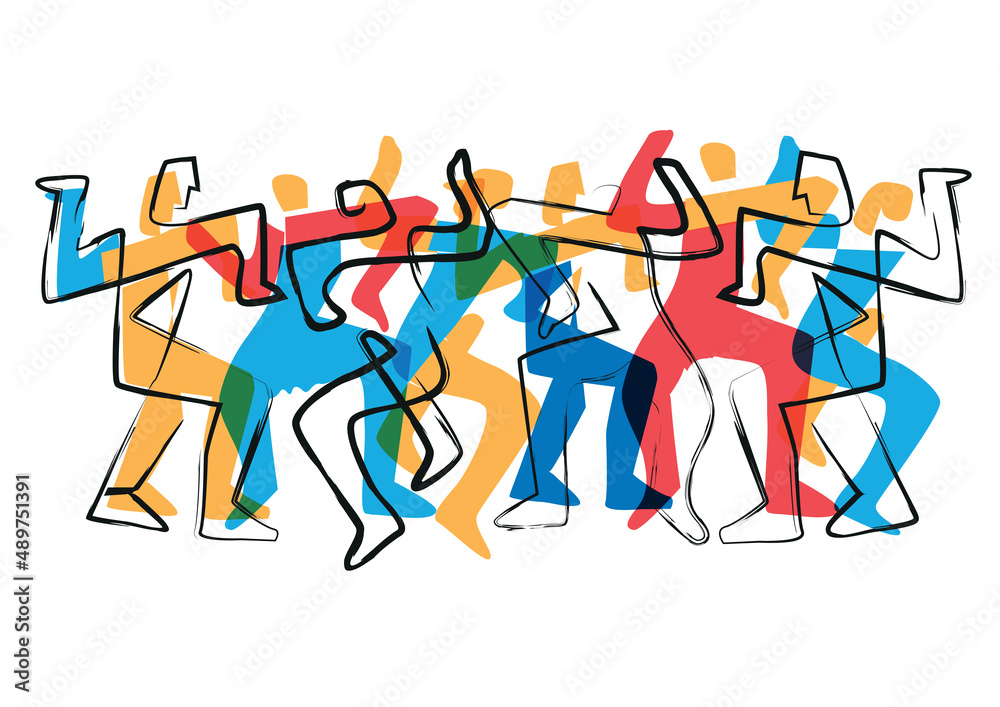 Disco dancers, dance party, line art. Abstract expressive Illustration ...