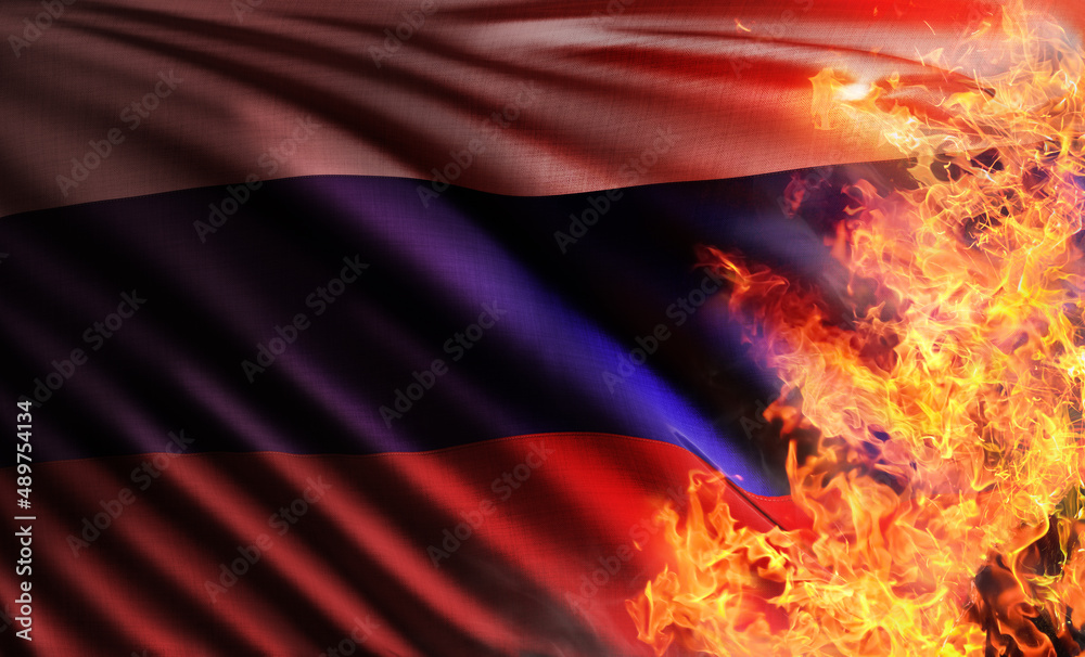 3D illustration of the flag of Russian Federation or russia threatened ...
