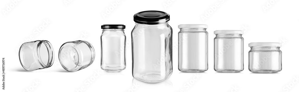 empty glass jars isolated on white Stock Photo | Adobe Stock