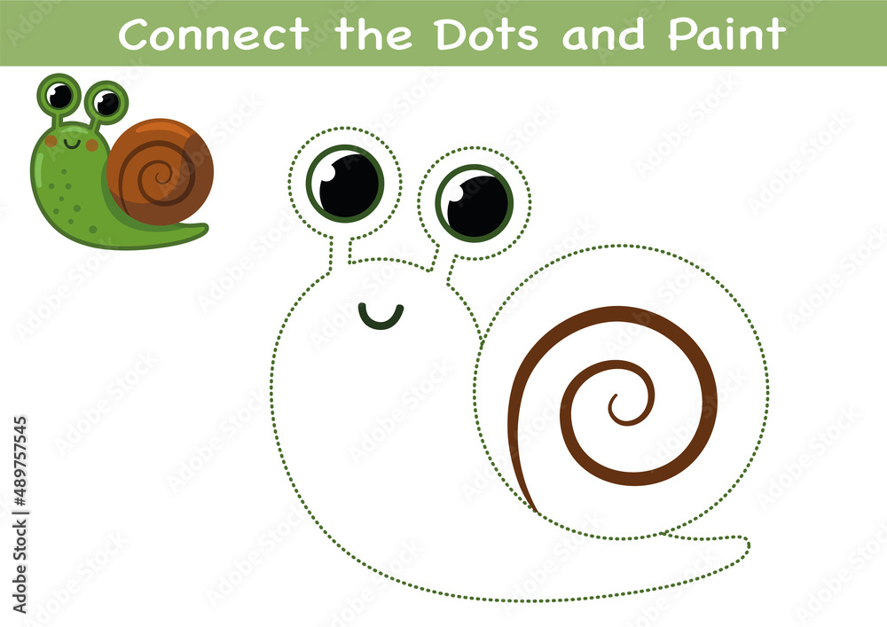 Connect the dots and paint this cute snail. Vector illustration for ...