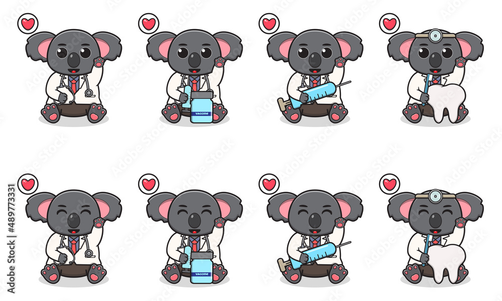 Vector Illustration of Cute sitting Koala cartoon with Doctor costume ...