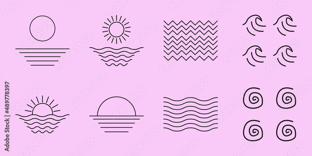 various vector illustrations of river lakes wave water logos, set pack ...
