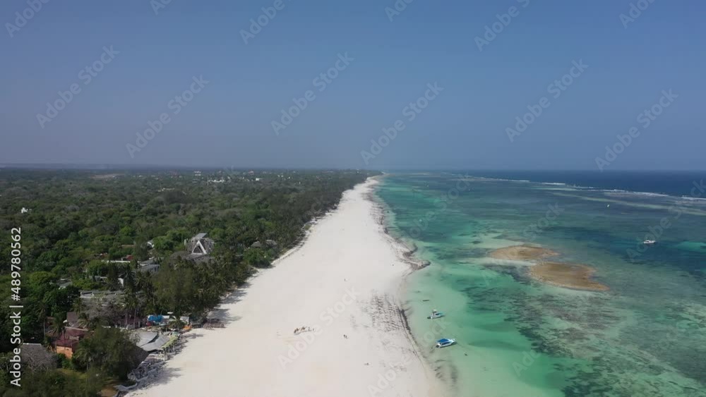 Diani beach Kenyan coast African Sea drone aerial 4k waves blue indan ...