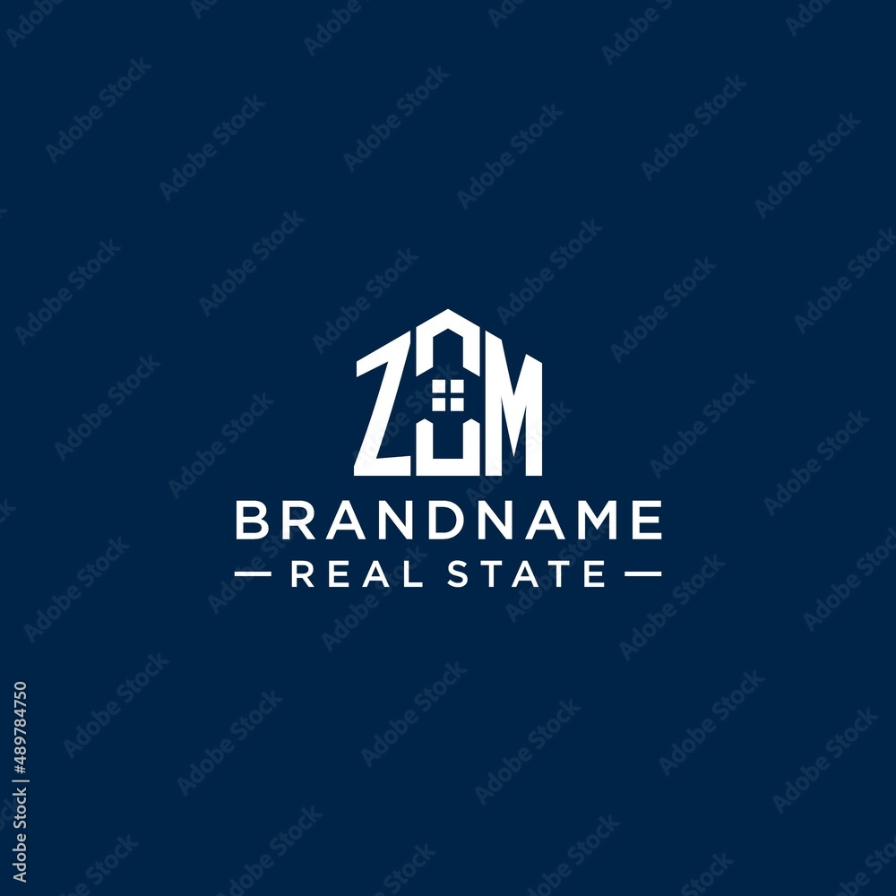 Initial letter ZM monogram logo with abstract house shape, simple and ...