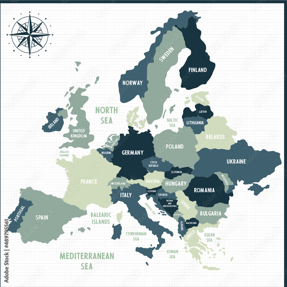 Europe Map with Soft Blue Colors / Ai Illustrator File / Ready to Edit ...