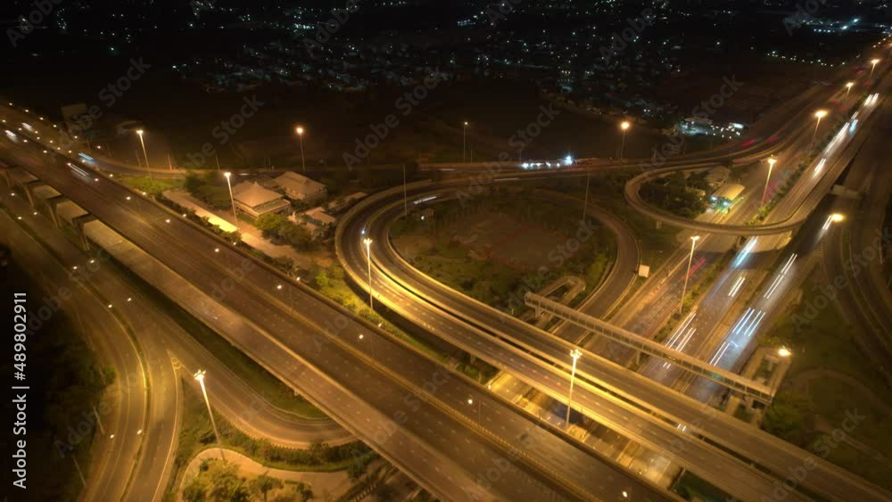 4K : Hyperlapse or Dronelapse Top view of Highway road junctions. The ...