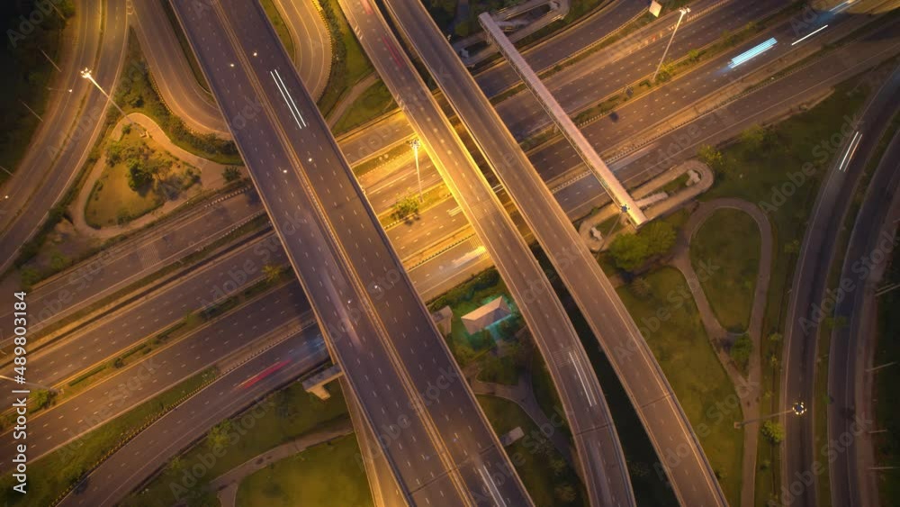 4K : Hyperlapse or Dronelapse Top view of Highway road junctions. The ...