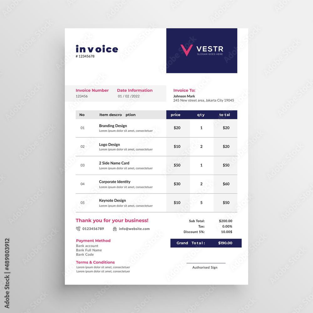 Business invoice form template. Invoicing quotes, money bills or price ...