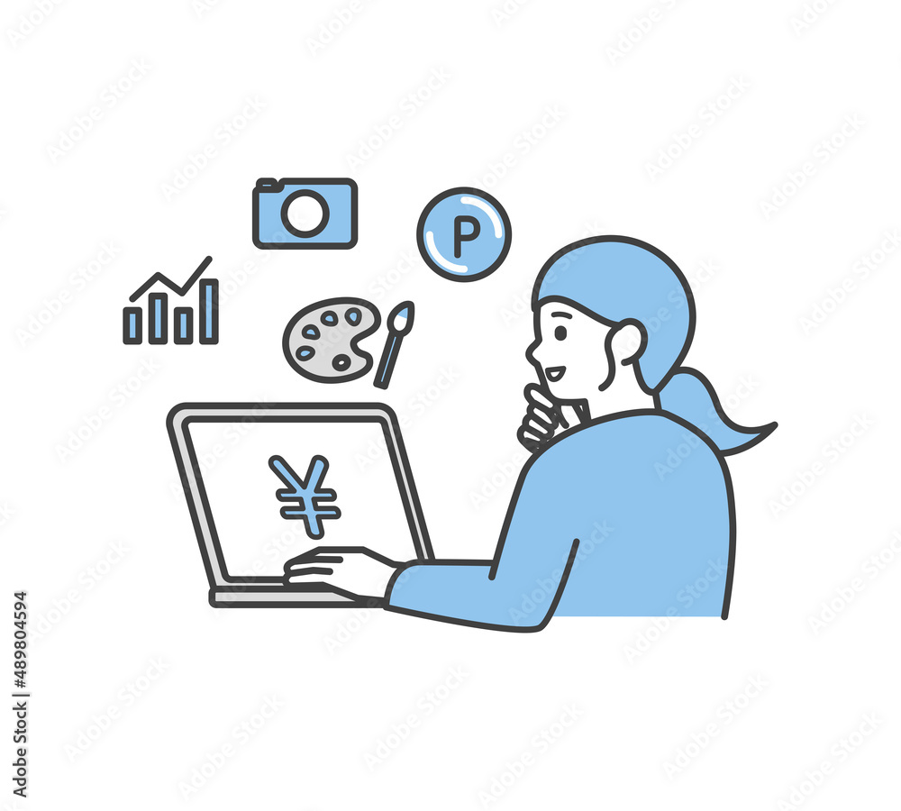 副業について考える女性のイメージイラスト Stock Vector | Adobe Stock