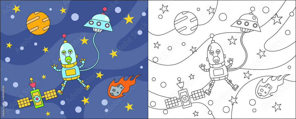 coloring page cartoon alien.Educational game for kids Stock Vector ...