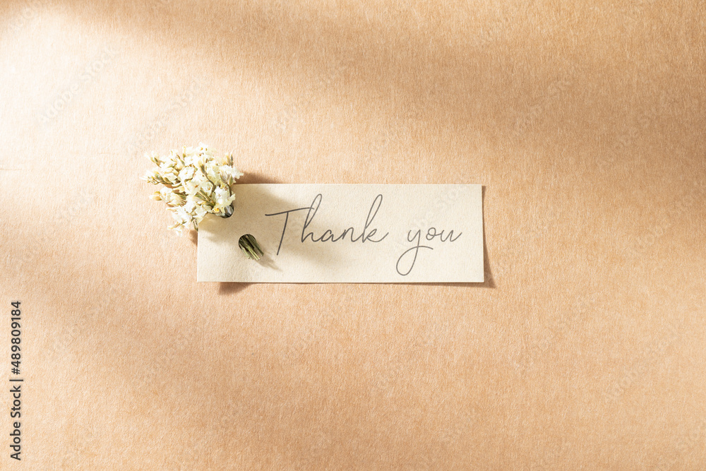 Thank you card, The light brown paper card have a thank you word ...