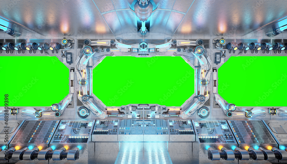 White spaceship interior with isolated window. Futuristic spacecraft ...