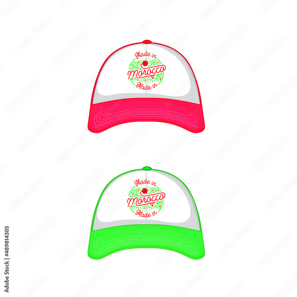 Red and green caps isolated. Logo made in morocco plus arabesque shape ...