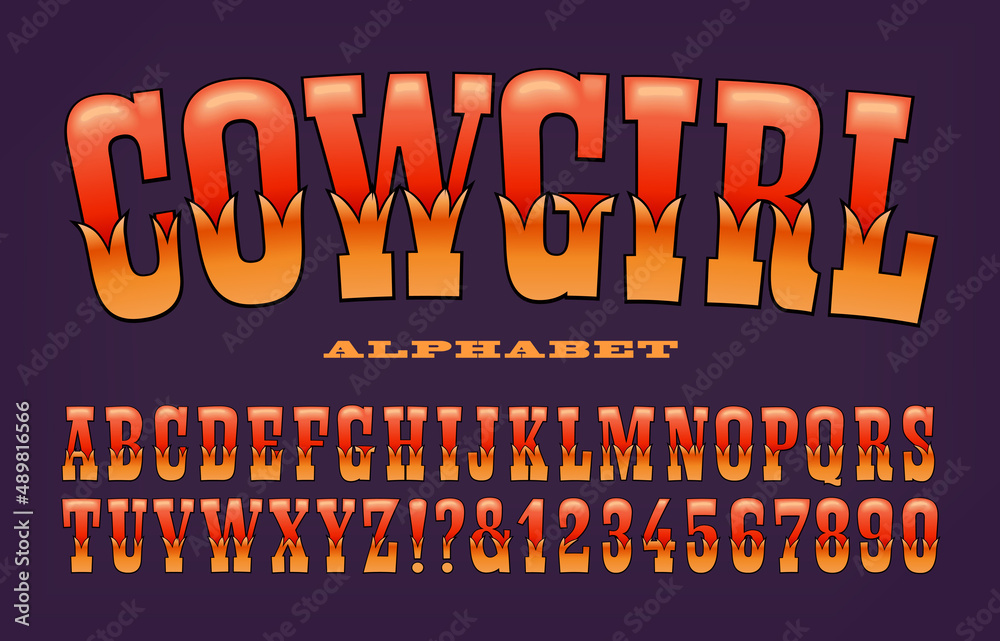 Cowgirl is a two toned western style alphabet with 3d effects Stock ...