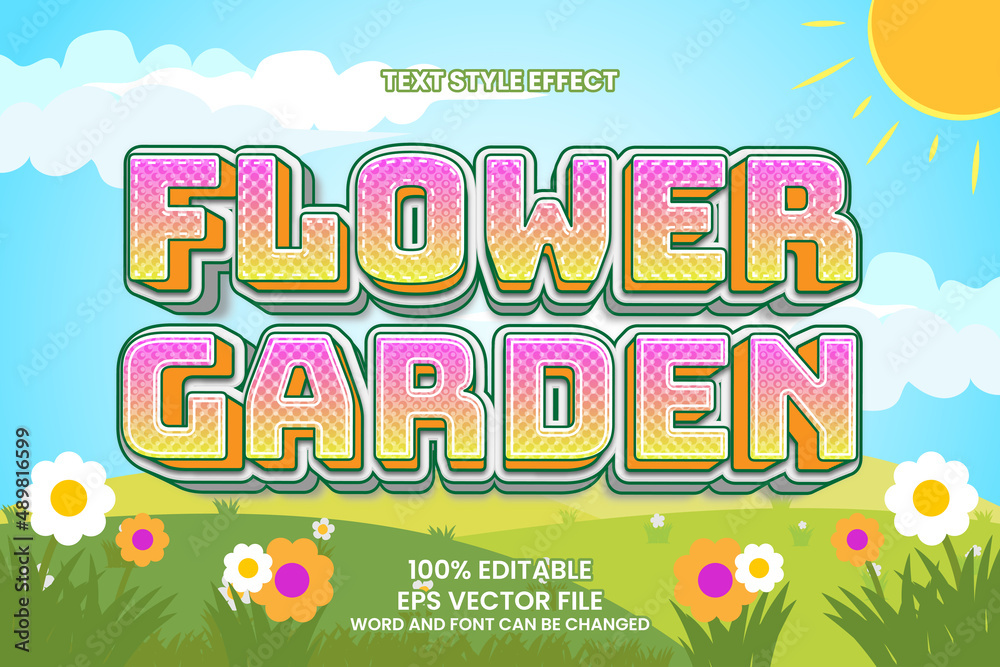 Editable text effect Flower Garden 3d Flat Cartoon style Stock Vector ...