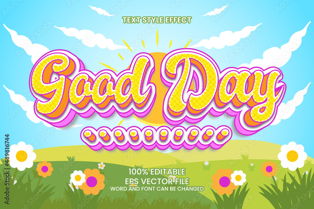 3d Good Day Flat Cartoon style editable text effect Stock Vector ...