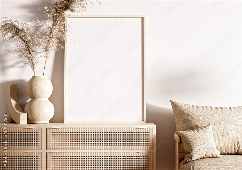 Frame and poster mockup in Boho style interior. 3d rendering, 3d ...