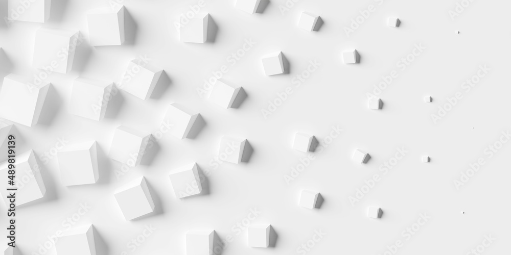 Random rotated white cube boxes block background wallpaper banner with ...