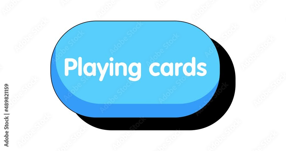 Big sign with Playing cards text. Hand pushing his index finger to ...