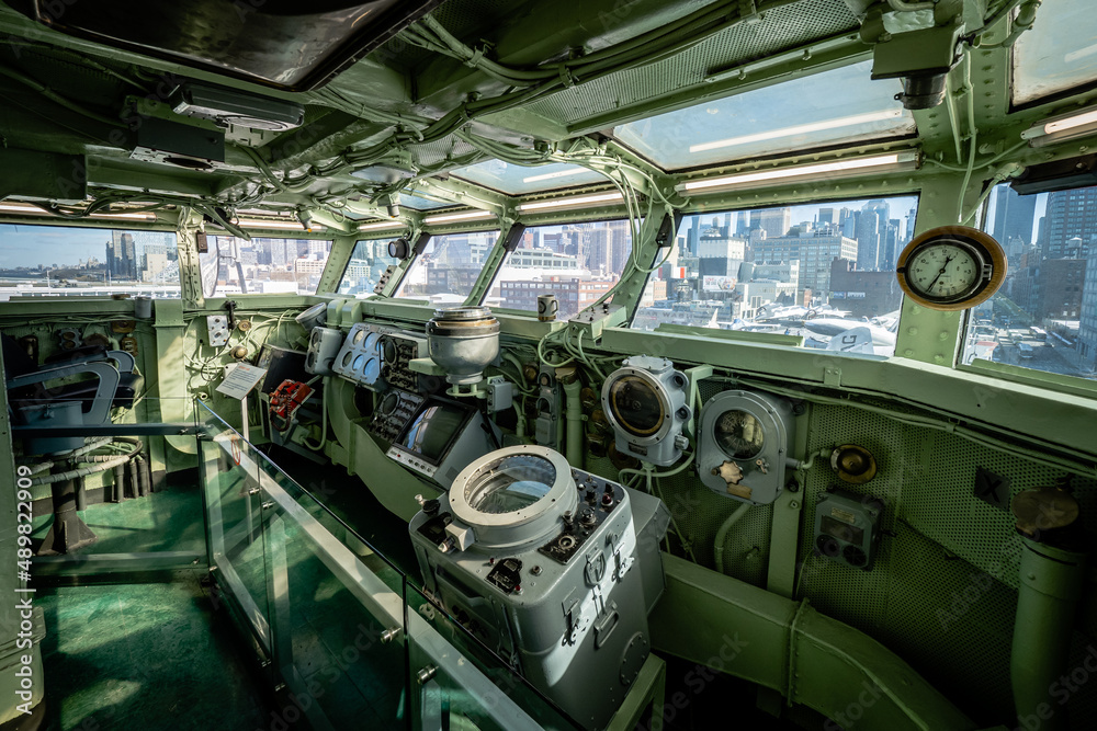 View of the navigation and command bridge of the USS Intrepid aircraft ...