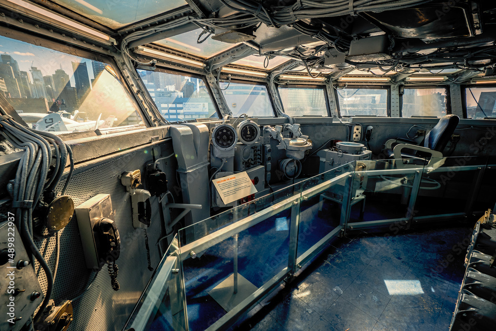 View of the navigation and command bridge of the USS Intrepid aircraft ...
