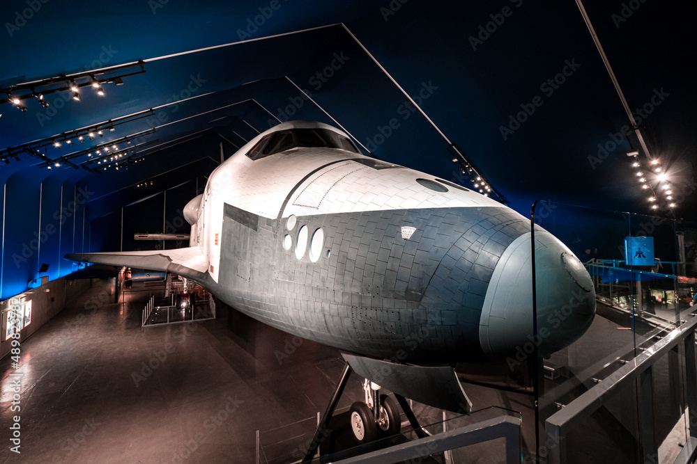 Front view of Space Shuttle Enterprise at the Shuttle Pavilion onboard ...