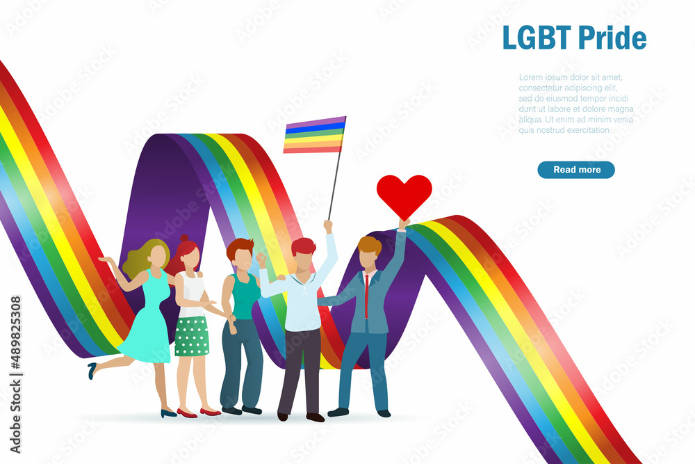 Diverse people parade with LGBT rainbow flag celebrate LGBTQ pride ...