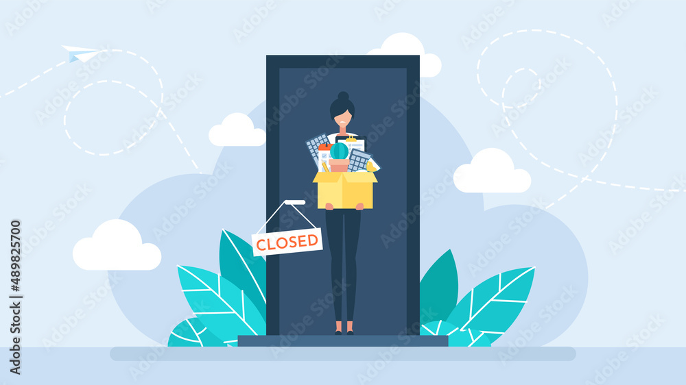 Firing from a job. Job cuts. Dismissal employee. Fired sad female ...