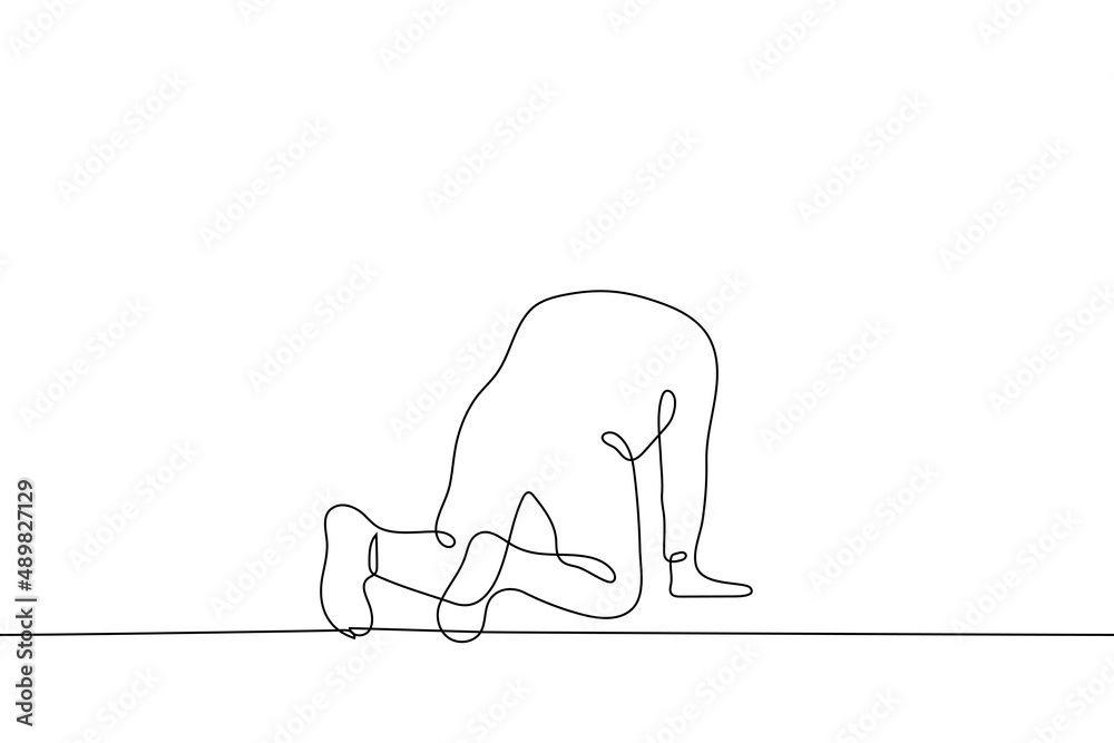man standing on all fours - one line drawing vector. the concept of ...