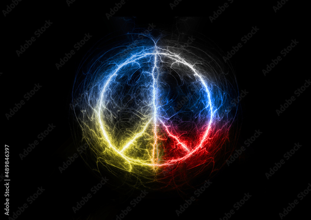Glowing peace sign in Ukrainian and Russian flag colors Stock ...
