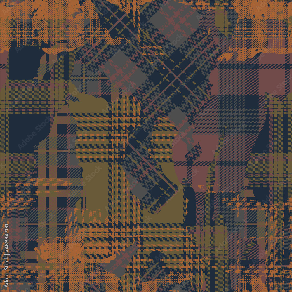 Tartan plaid fabric patchwork wallpaper vintage vector seamless pattern ...