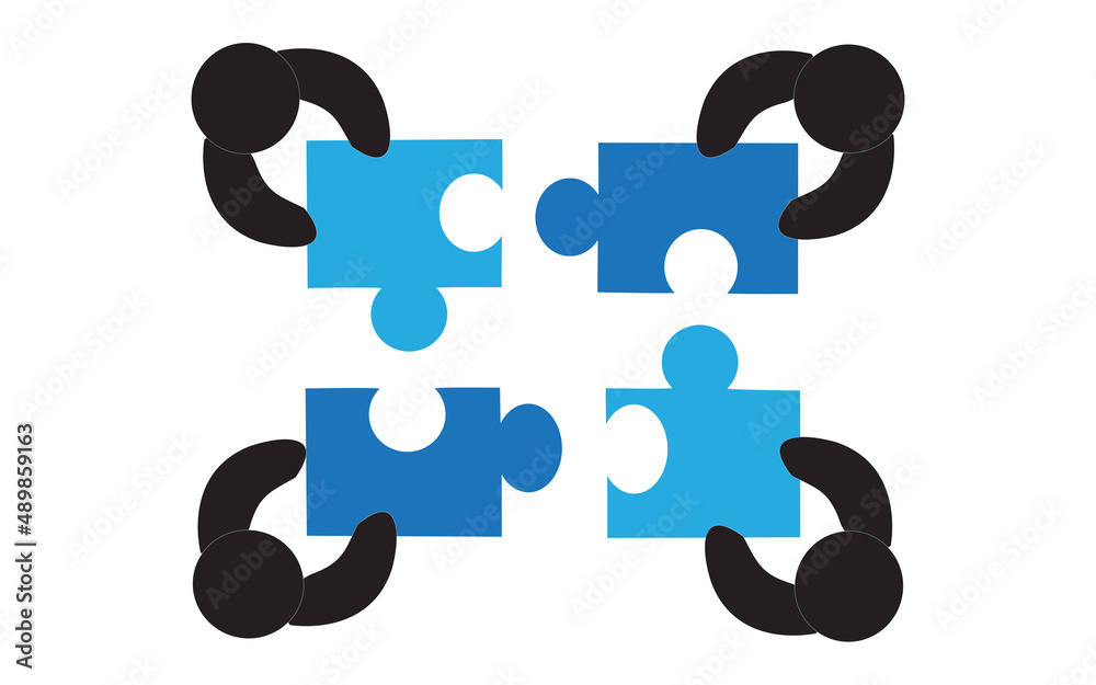 Teamwork people with puzzle pieces top view. Teamwork people vector for ...