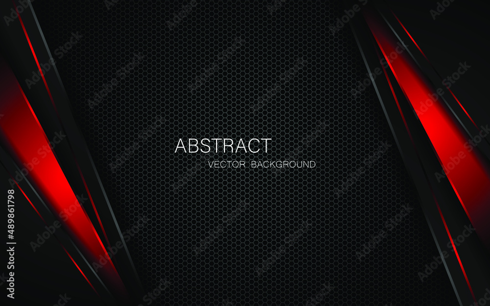 Dark steel mesh abstract background with black and red polygon shapes ...