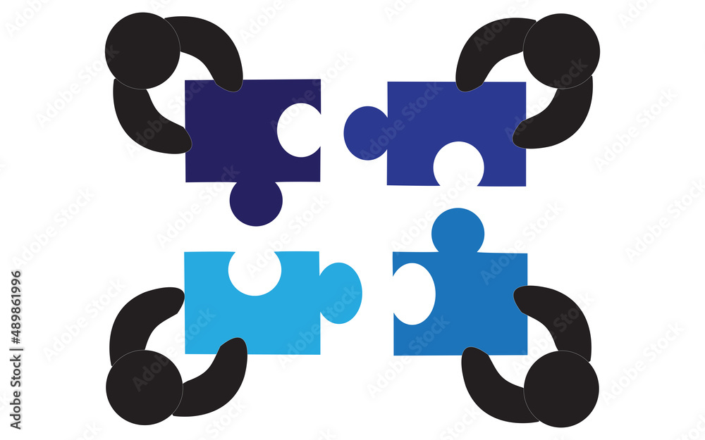 Teamwork people with puzzle pieces top view. Teamwork people vector for ...