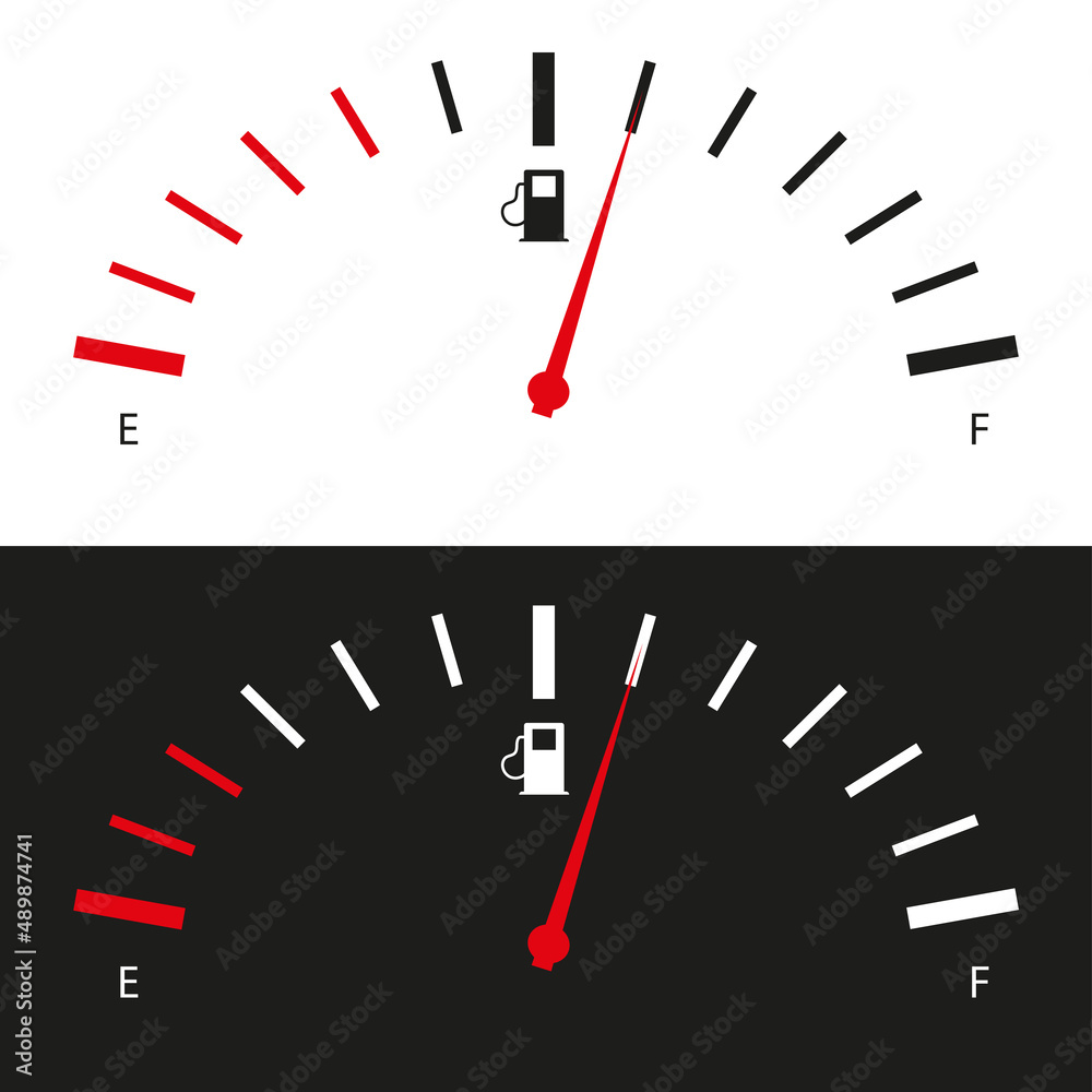 Fuel indicators with an arrow on the dashboard indicators. Gas meter ...