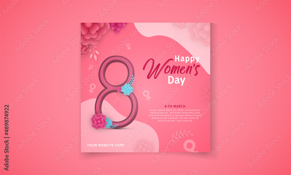 women's day Post template for social media with colorful flowers vector ...