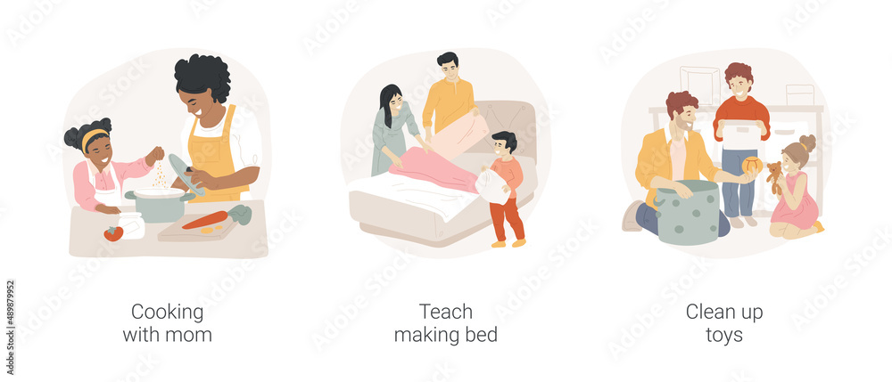 Household maintenance skills for kids isolated cartoon vector ...