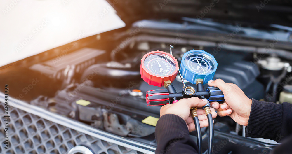 air conditioner check service, leak detection, fill refrigerant. Stock ...