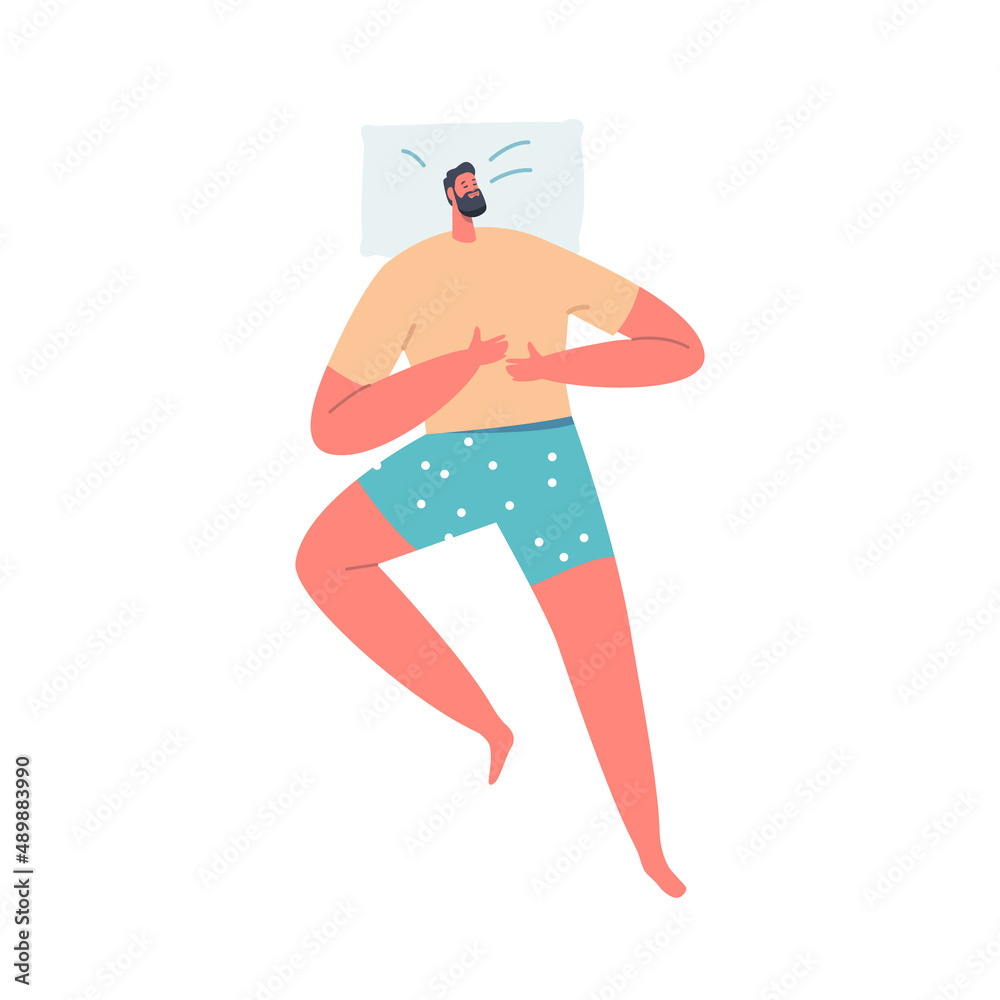 Male Character Sleeping Pose in Bed Top View. Young Man Wear Pajama ...